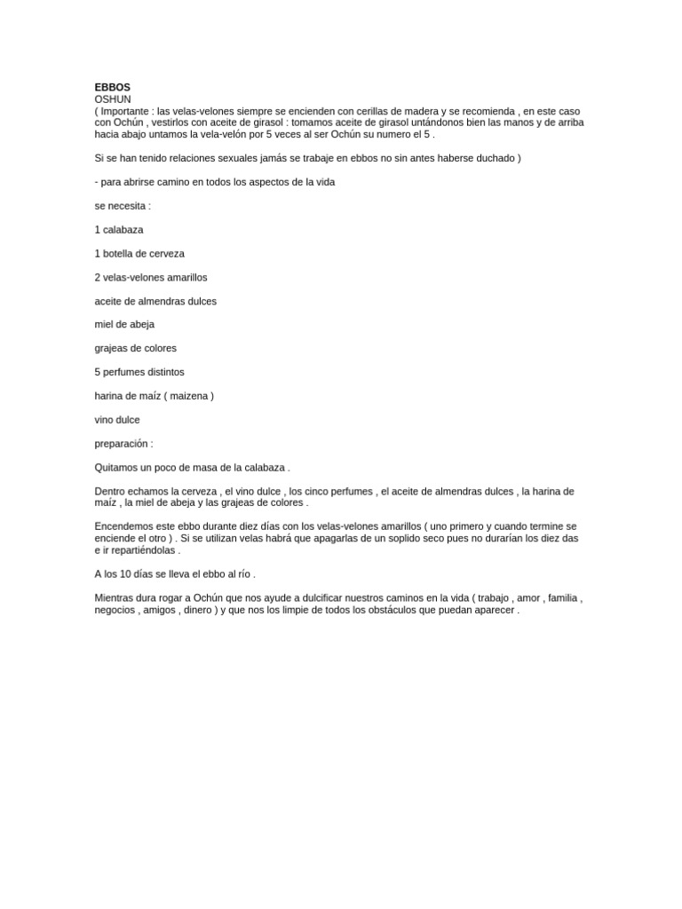 Rituales de Ebbó para la Prosperidad | PDF | Alimentos