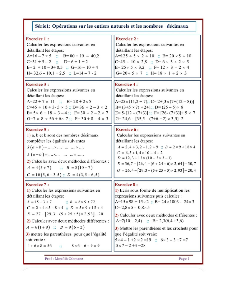 Les Opérations Sur Les Nombres Entiers Naturels Et Les Décimaux | PDF
