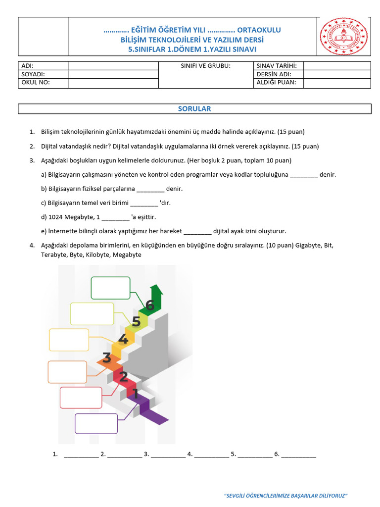 Sinif Bi̇li̇şi̇m Teknoloji̇leri̇ Ve Yazilim Tüm Sinav Sorulari | PDF