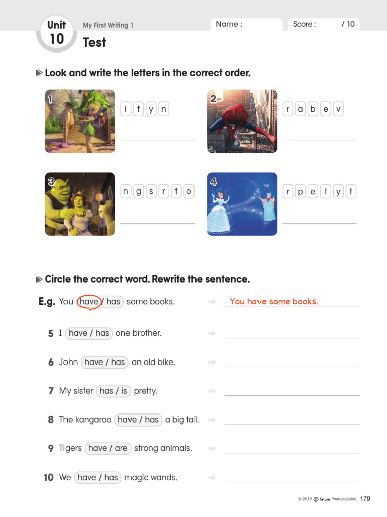 My First Writing 1-Unit 10 Test | PDF