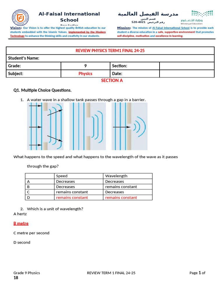 Grade 9 Physics Term 1 Review | PDF | Waves | Light