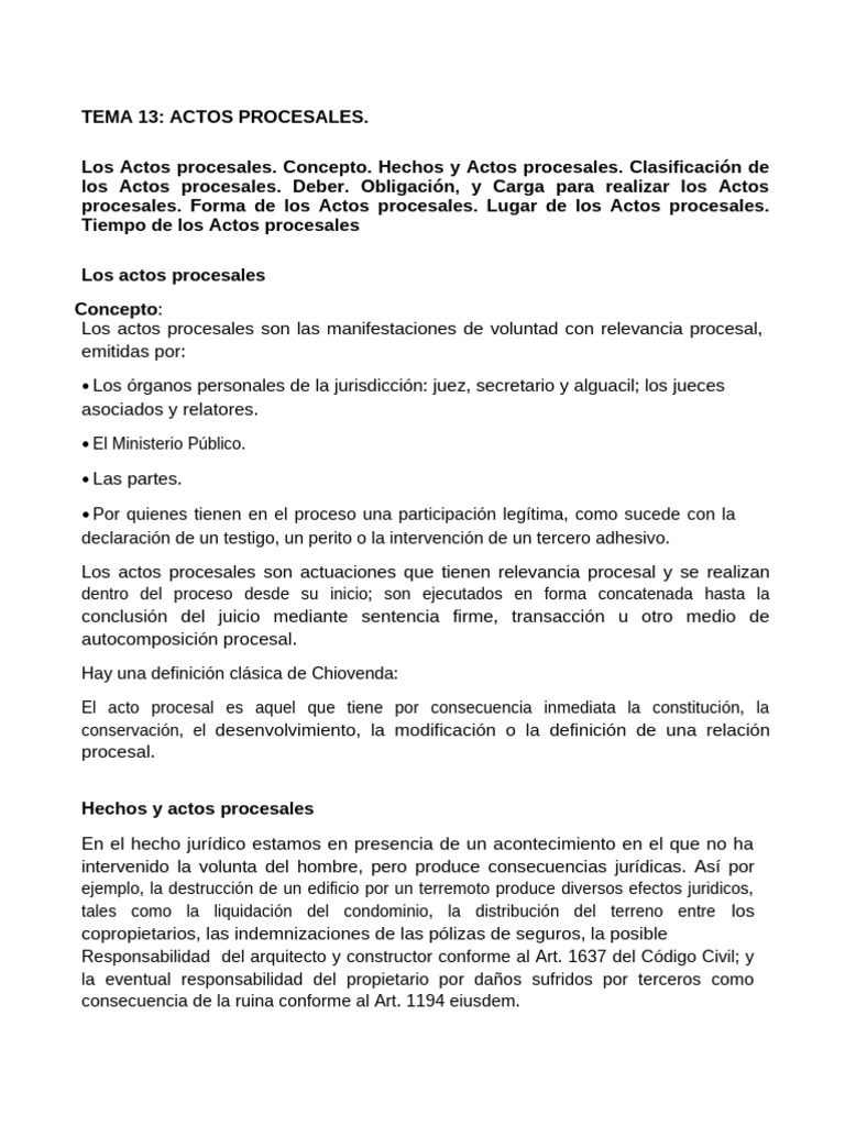 Actos Procesales: Conceptos y Clasificación | PDF | Ley procesal ...