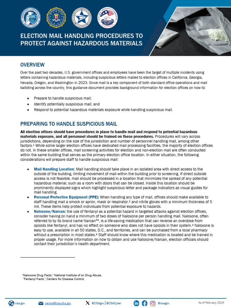 Election Mail Handling Procedures 1708064297 | PDF | Naloxone | Fentanyl