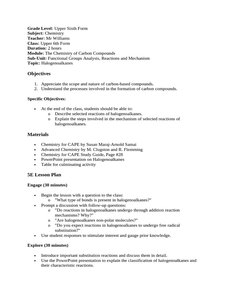 Week 3 Sixth Form Halogenalkanes | PDF | Chemical Reactions | Chemistry