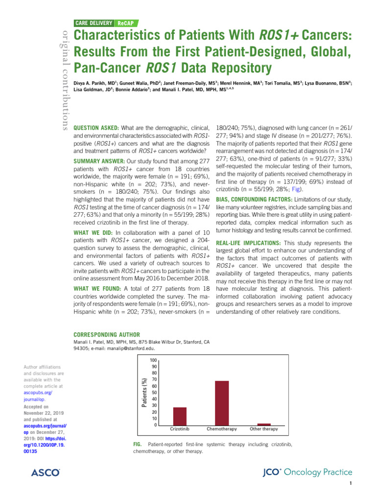 ROS1 Patients | PDF | Neoplasms | Medical Specialties