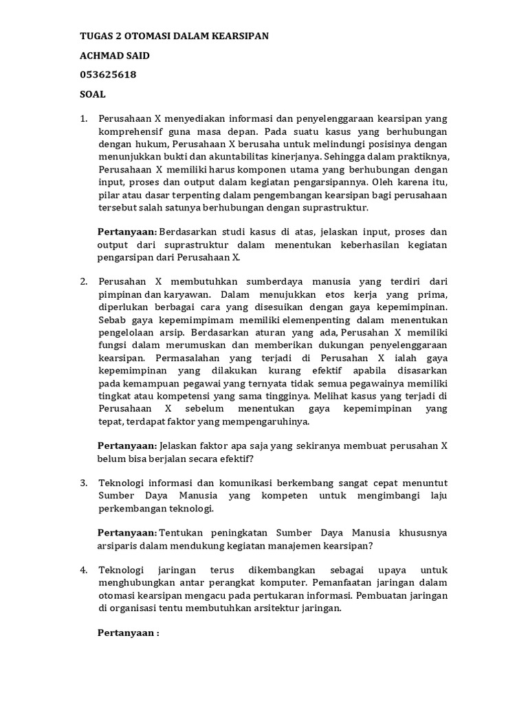 Tugas 2 Otomasi Dalam Kearsipan Achmad Said 053625618 | PDF