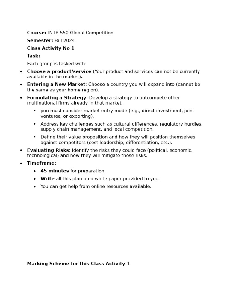 Class Activity 1 | PDF | Market (Economics) | Risk