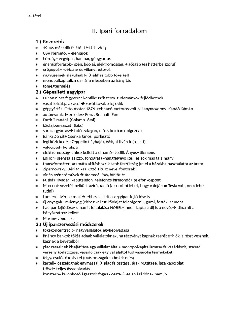 Tétel - II. Ipari Forradalom | PDF