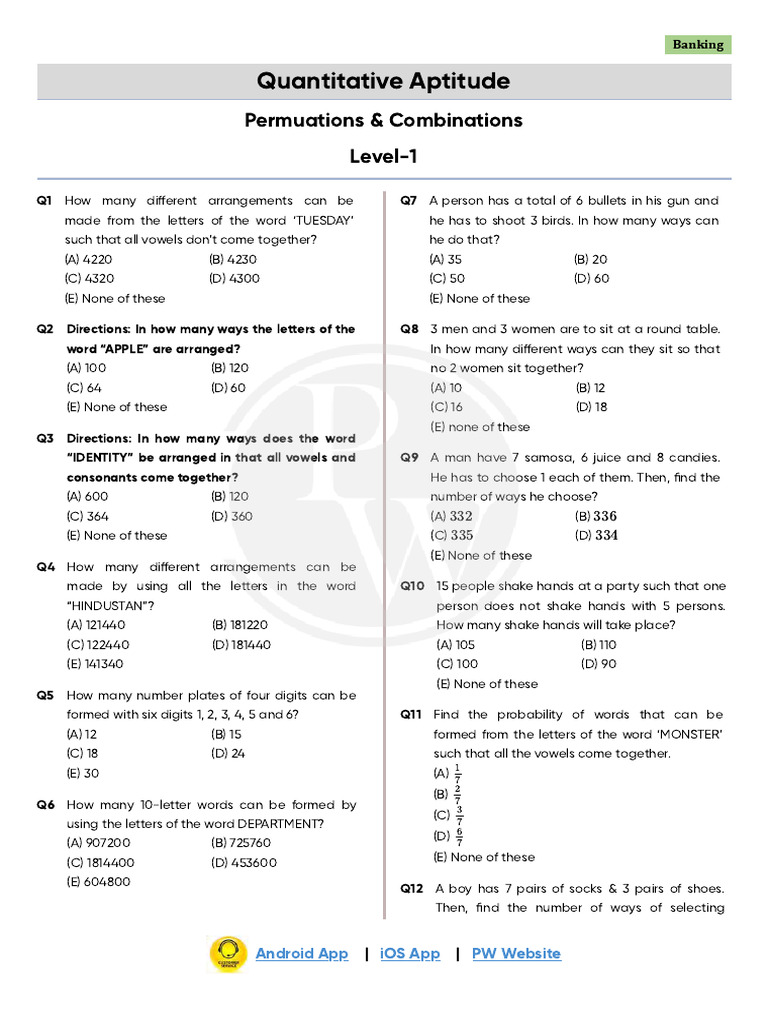 Permutations & Combinations - Chapter Wise DPP (English) | PDF