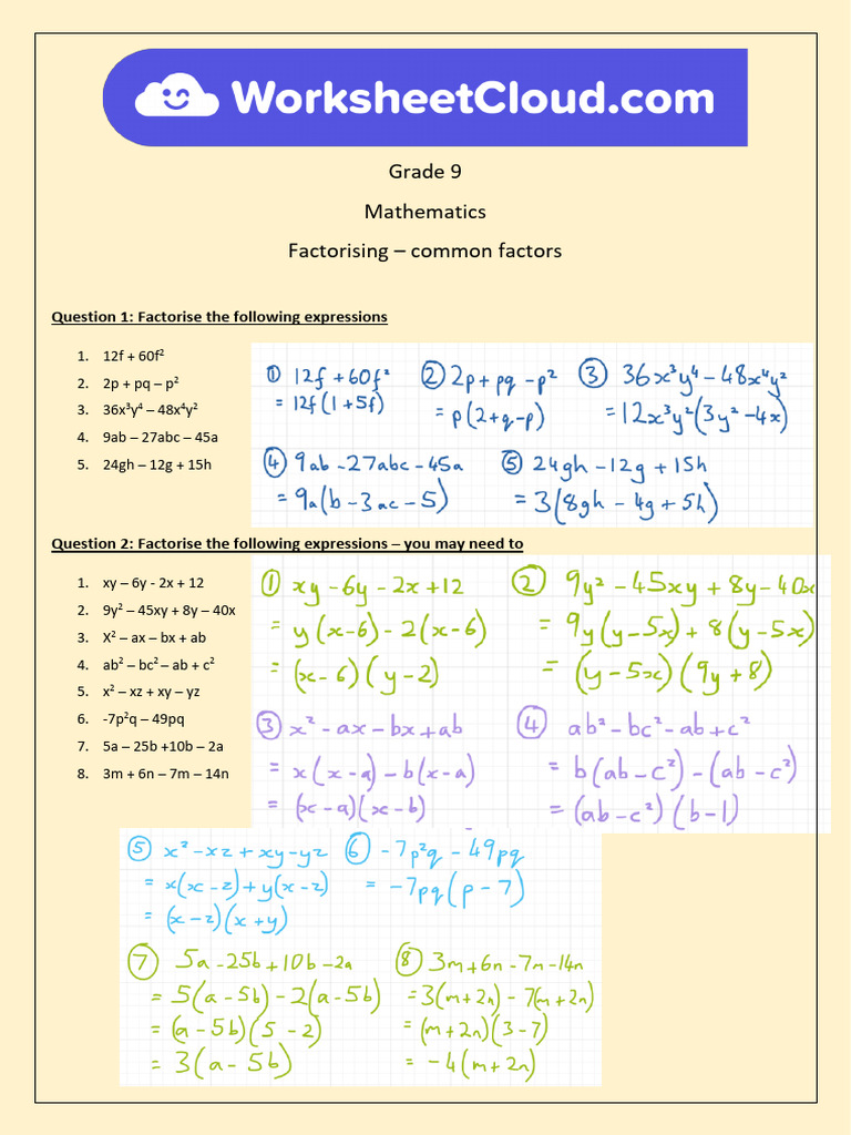 WSC Grade-9 Common Factor Factorising Memo | PDF