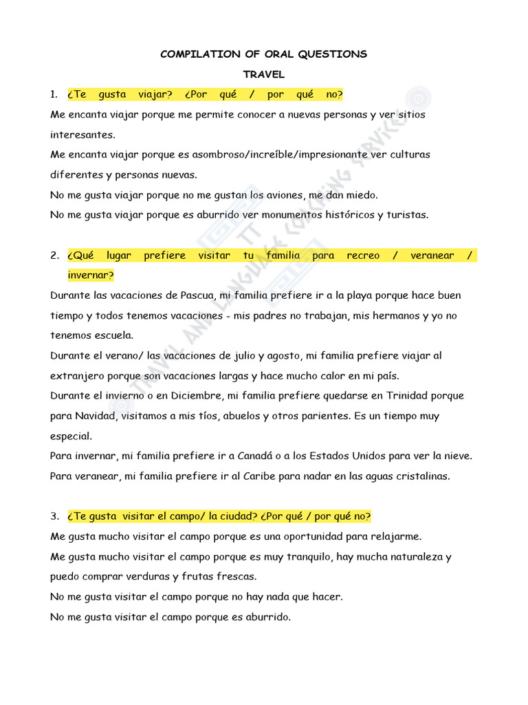 CSEC Answers Travel | PDF
