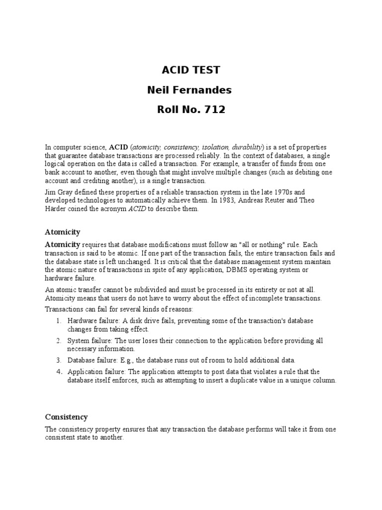 ACID TEST | Database Transaction | Acid