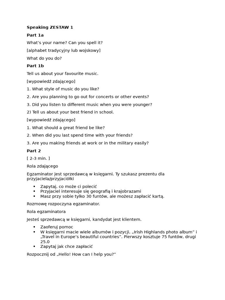 Speaking 1 I 2 | PDF