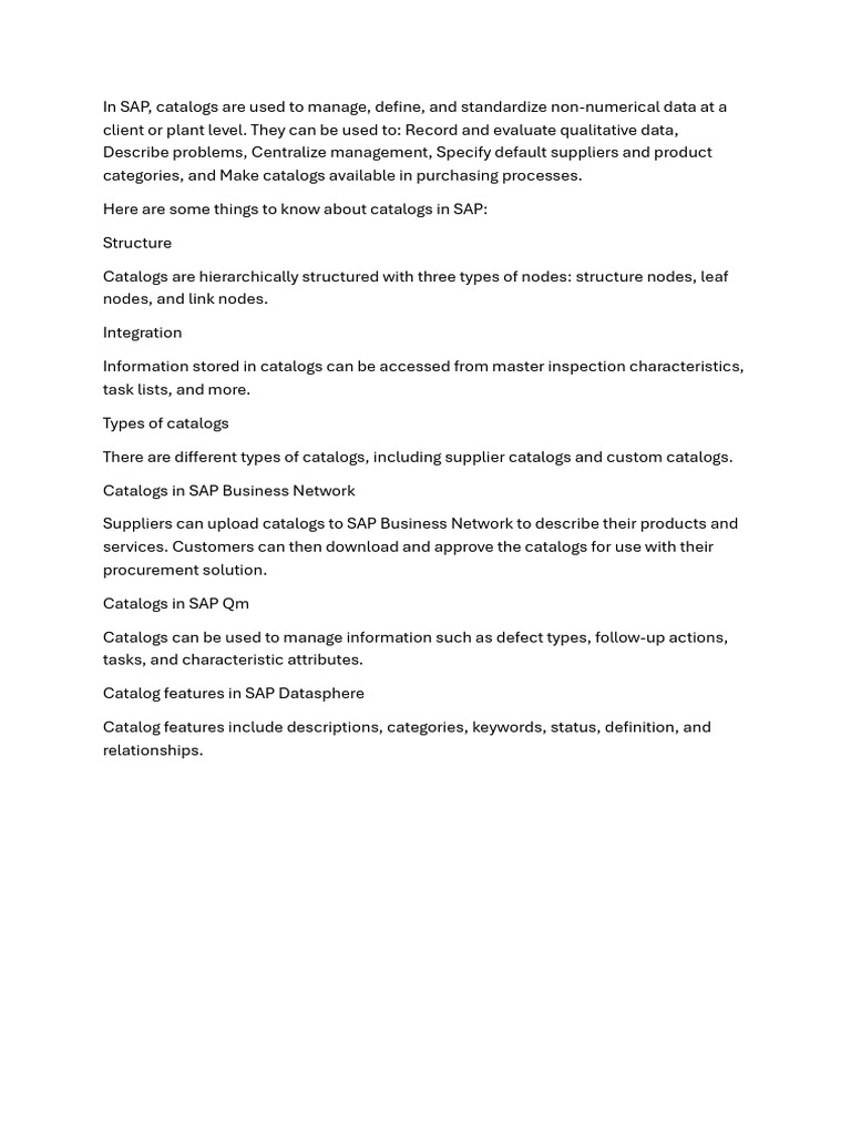 Understanding SAP Catalogs and Their Uses | PDF | Business | Finance ...