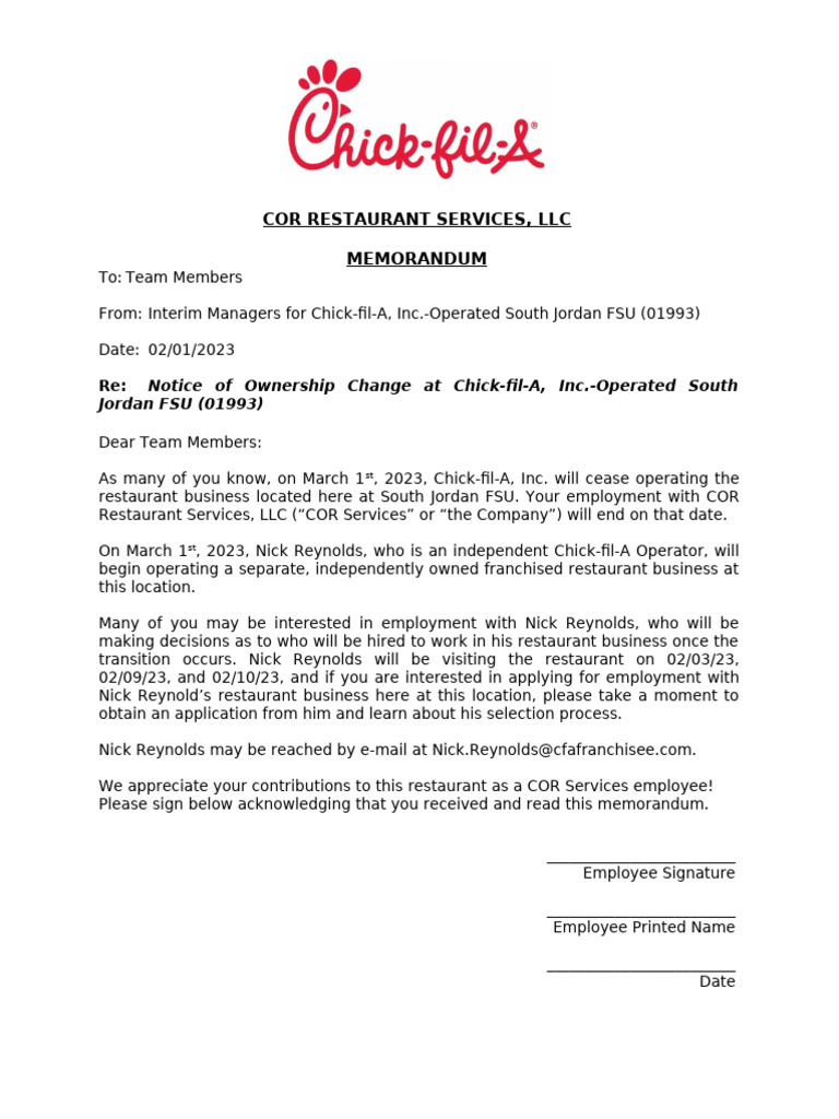 Transition Memo | PDF