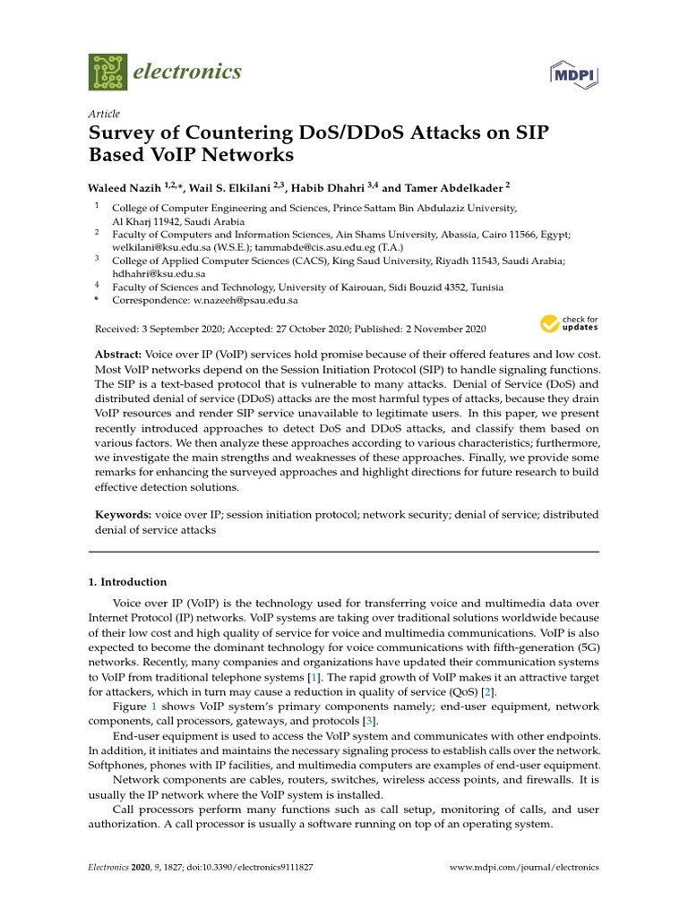 Survey of Countering DoS/DDoS Attacks On SIP Based VoIP Networks | PDF | Session Initiation ...
