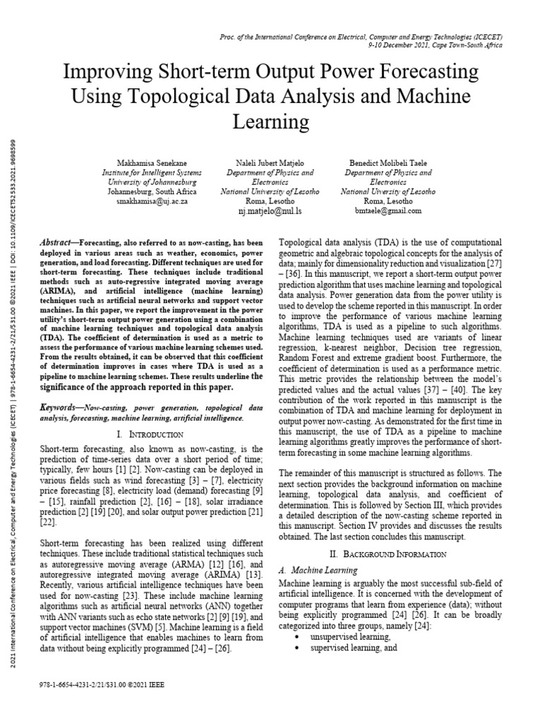 Improving Short-Term Output Power Forecasting Using Topological Data Analysis and Machine ...