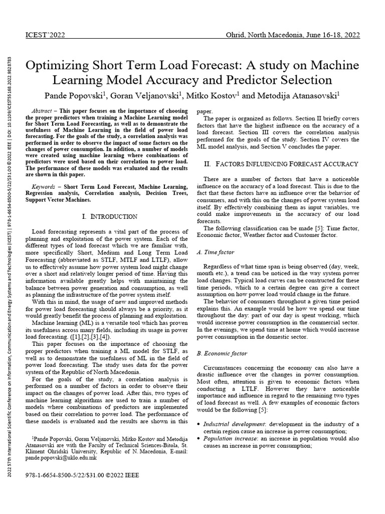Optimizing Short Term Load Forecast A Study On Machine Learning Model Accuracy and Predictor ...