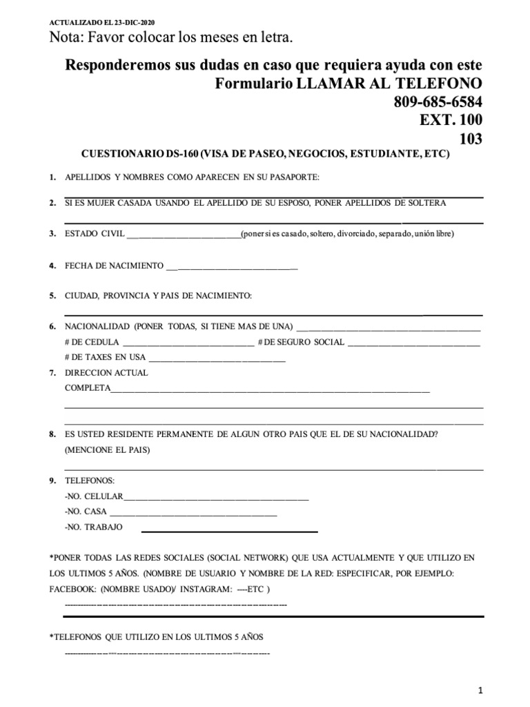Formulario DS-160: Guía Completa | PDF | Finanzas y dinero | Juegos y ...