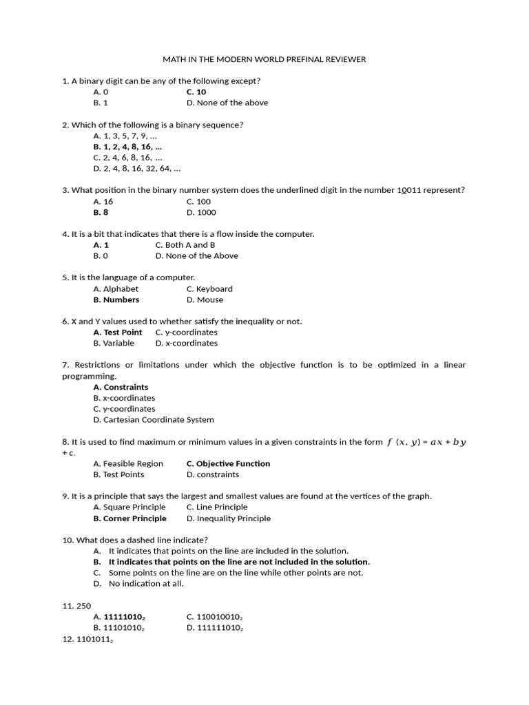 Math in The Modern World Prefinal Reviewer | PDF | Bit | Linear Programming