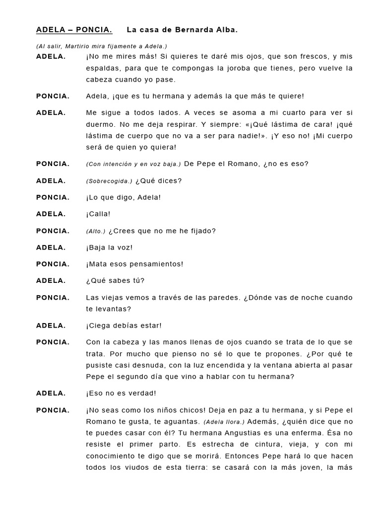 Adela-Poncia. Casa de Bernarda Alba. | PDF