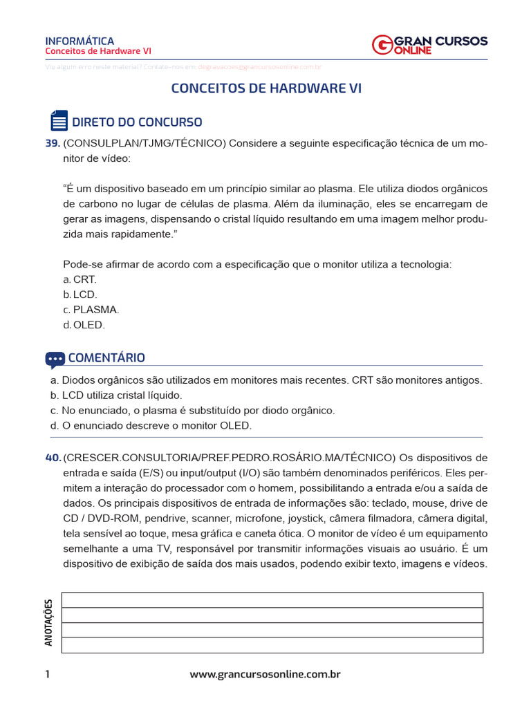 Aula06 Informatica 2018 Aula 287 Conceitos de Hardware VI | PDF | USB ...