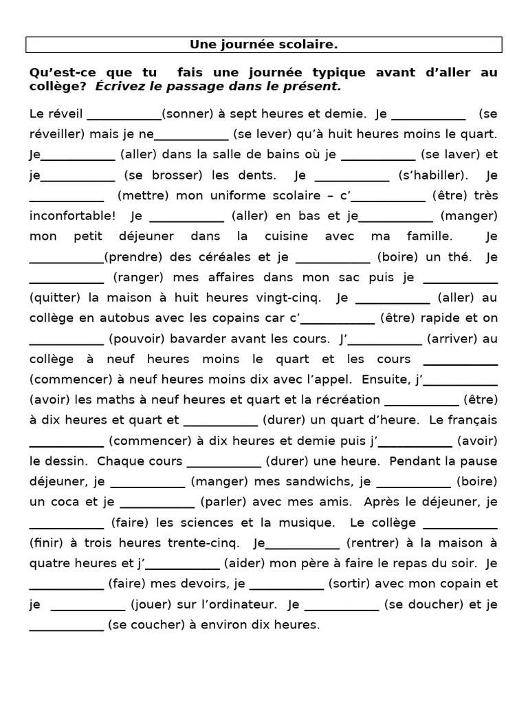 Routine quotidienne au collège | PDF | Repas | Cuisine