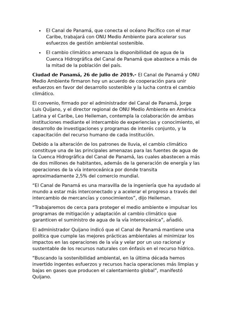 Sostenibilidad en el Canal de Panamá | PDF | Panamá | Entorno natural