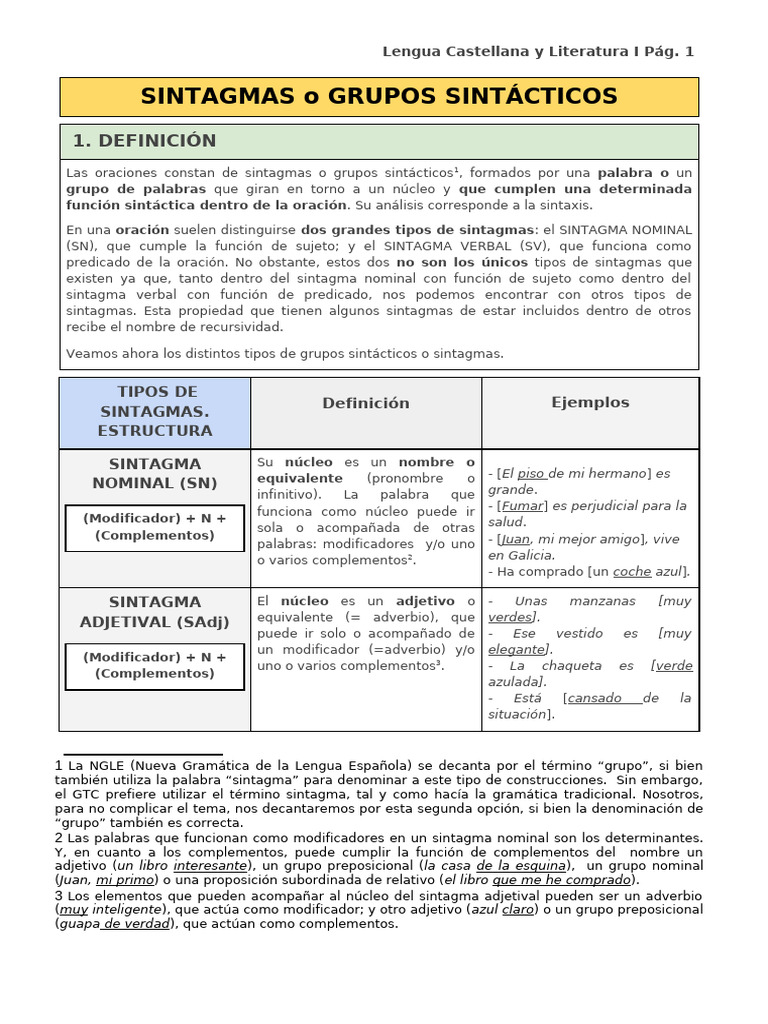 Tipos de Sintagmas o Grupos Sintácticos | PDF | Adverbio | Predicado ...