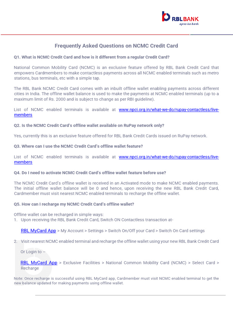 Faqs Rupay NCMC Credit Card | PDF | Credit Card | Payments