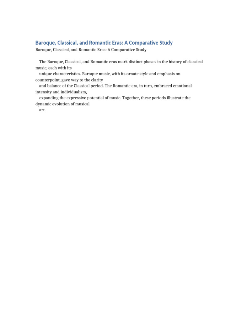 Baroque, Classical, and Romantic Eras A Comparative Study | PDF