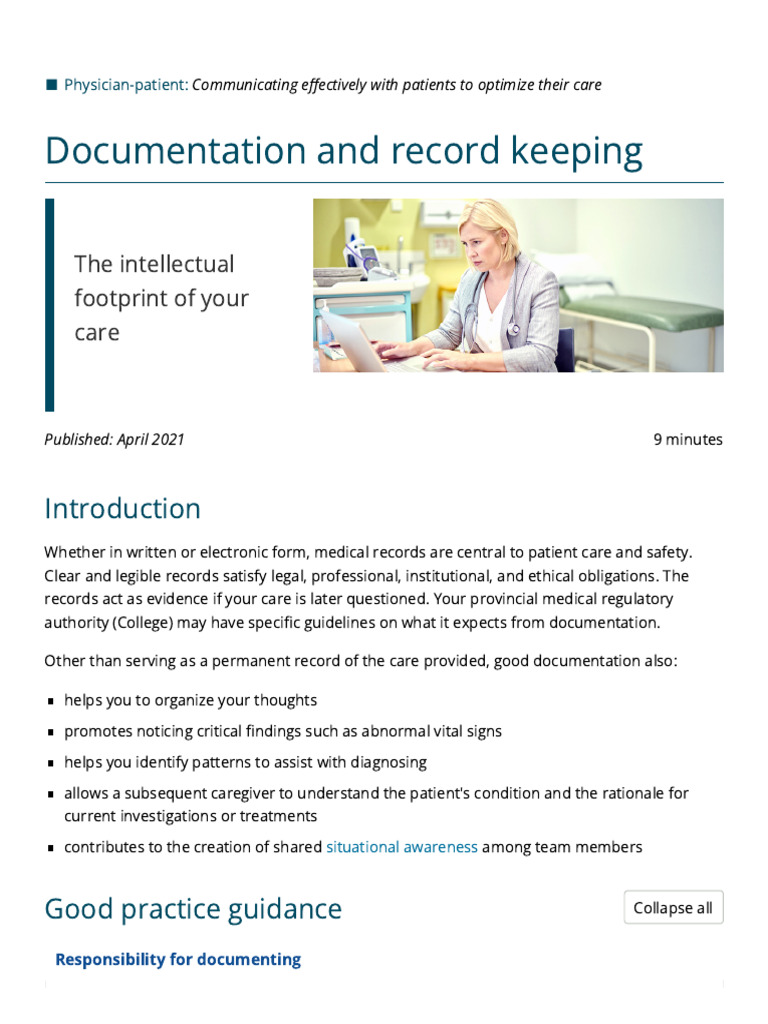 CMPA - Physician-Patient - Documentation and Record Keeping - CMPA Good Practices | PDF ...