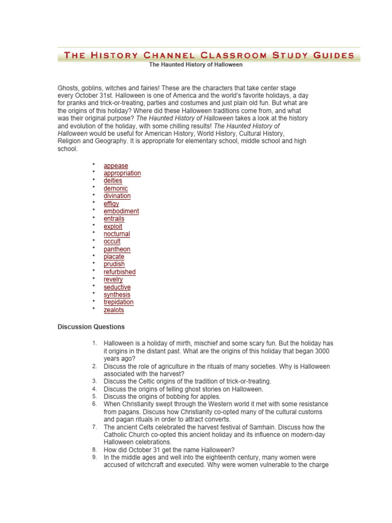 History of Halloween Study Guide | PDF | Halloween | Ghosts