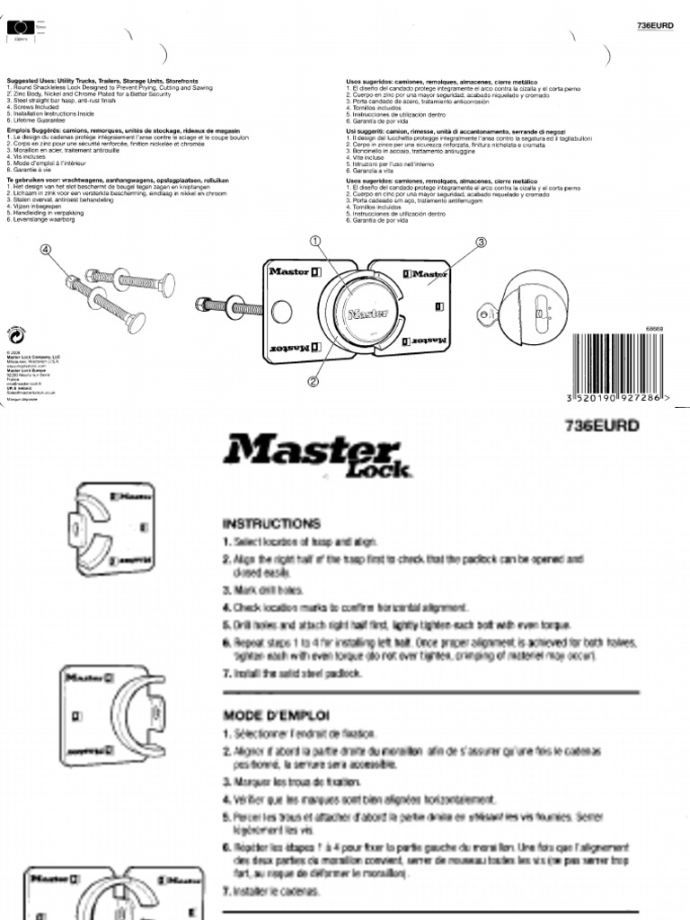 Notice Master Lock 736EURD | PDF