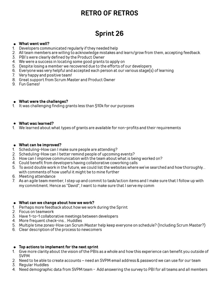 Retro of Retros - Docx - 20241112 - 081654 - 0000 | PDF | Scrum (Software Development)