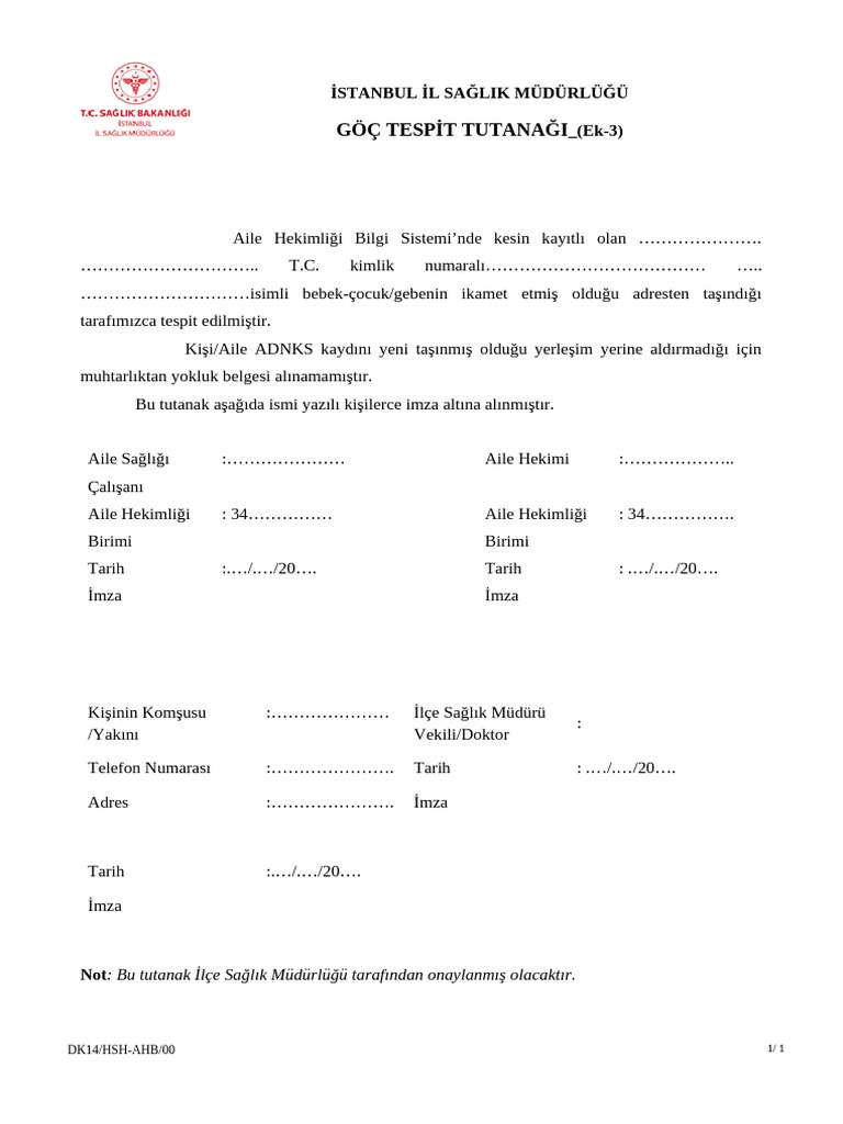 Göç Tespi̇t Tutanaği (Ek-3) | PDF