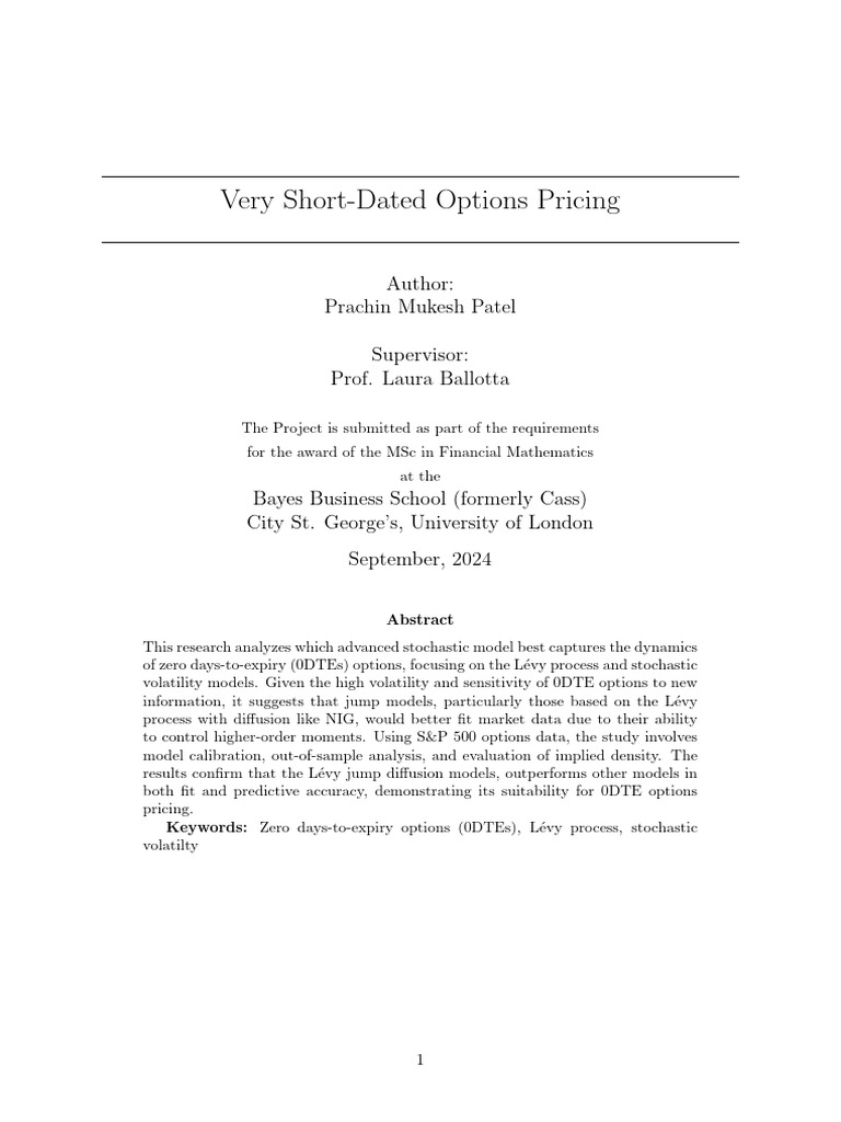 Very Short Dated Options Pricing 1730839725 | PDF | Option (Finance ...