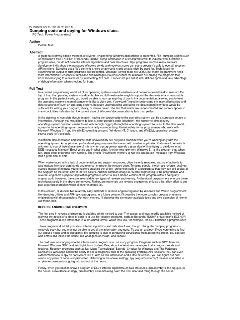 Dumping Code For Spying and Windows Tools | PDF | Subroutine ...