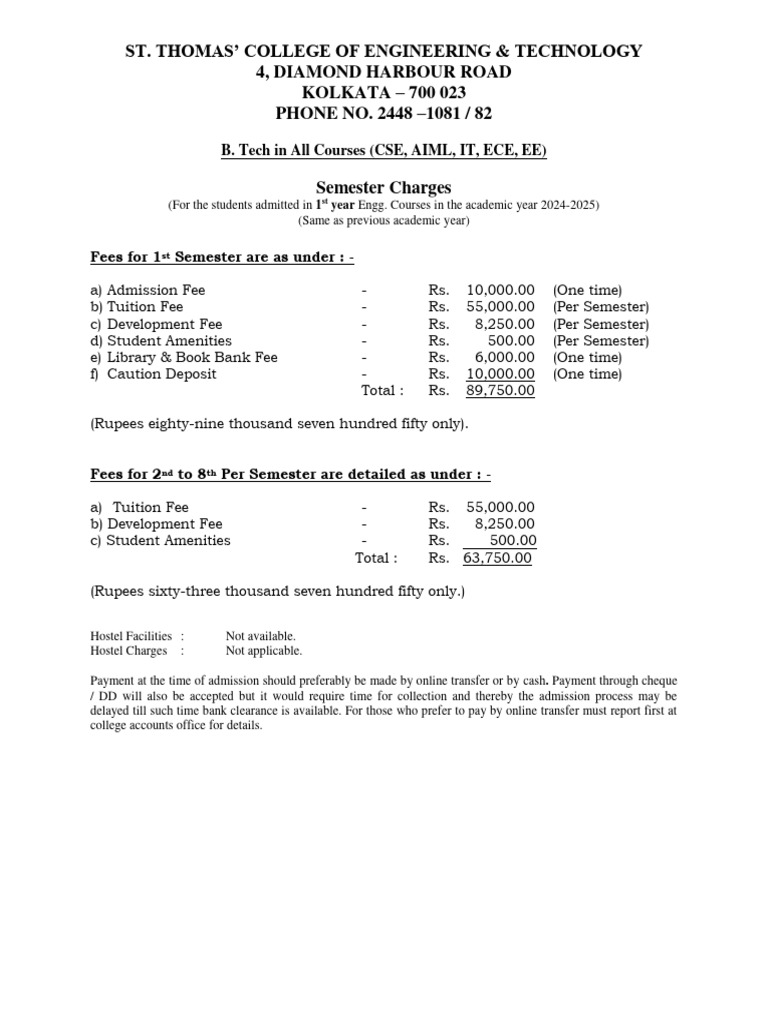 Fees Structure UG General | PDF