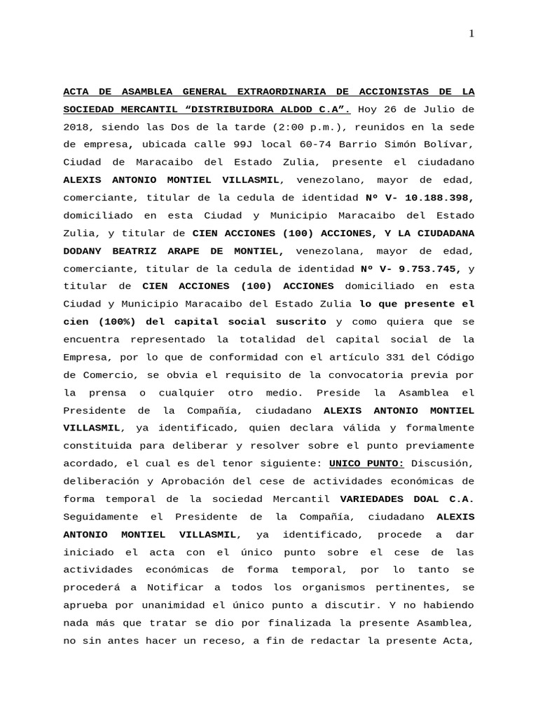 Acta de Asamblea General Extraordinaria de Aldo | PDF | Gobierno