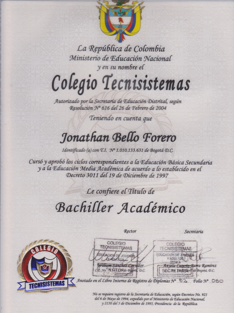 Diploma Bachillerato | PDF