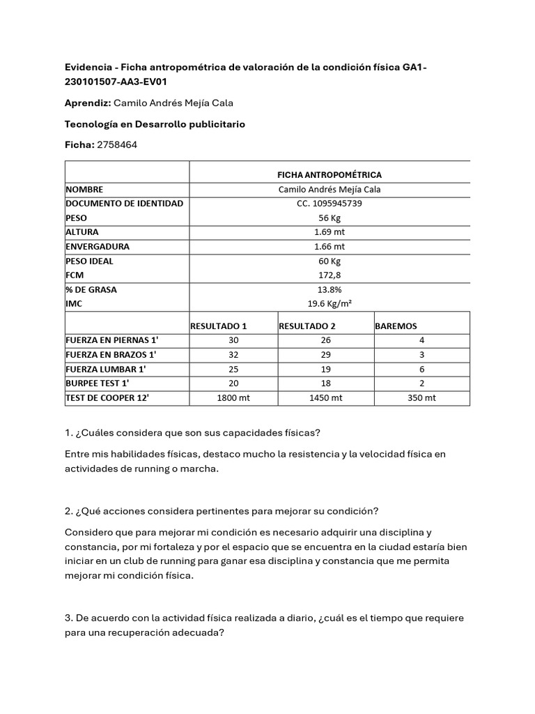 Ficha Antropometrica | PDF