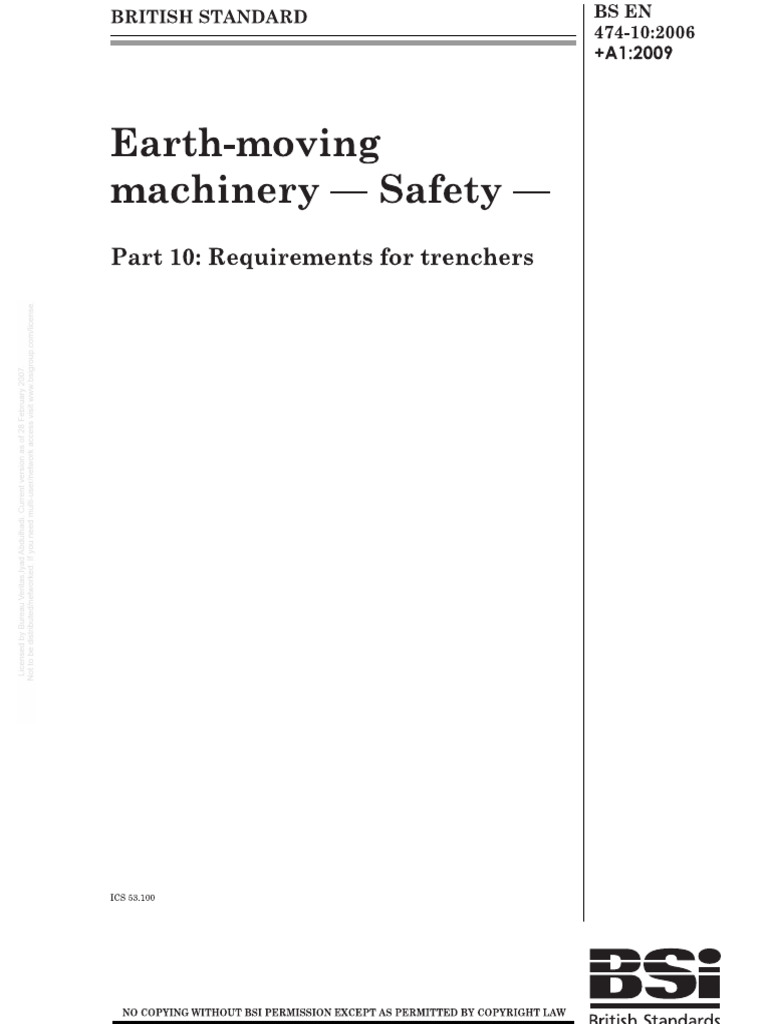 BS EN 474-10 2006 A1 2009 Trenchers | PDF