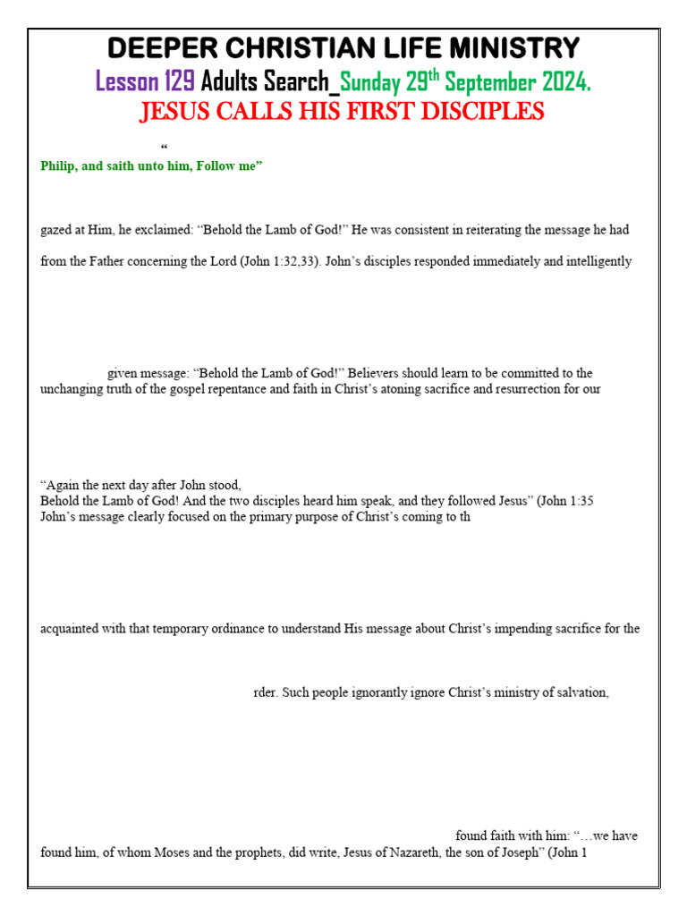 Adult Sts Lesson 129 Jesus Calls His First Disciples | PDF | Jesus ...