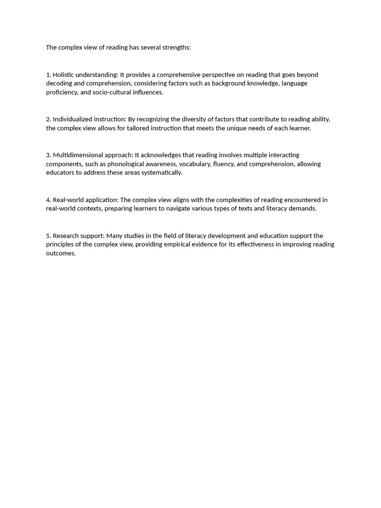 Strengths of the Complex View of Reading | PDF