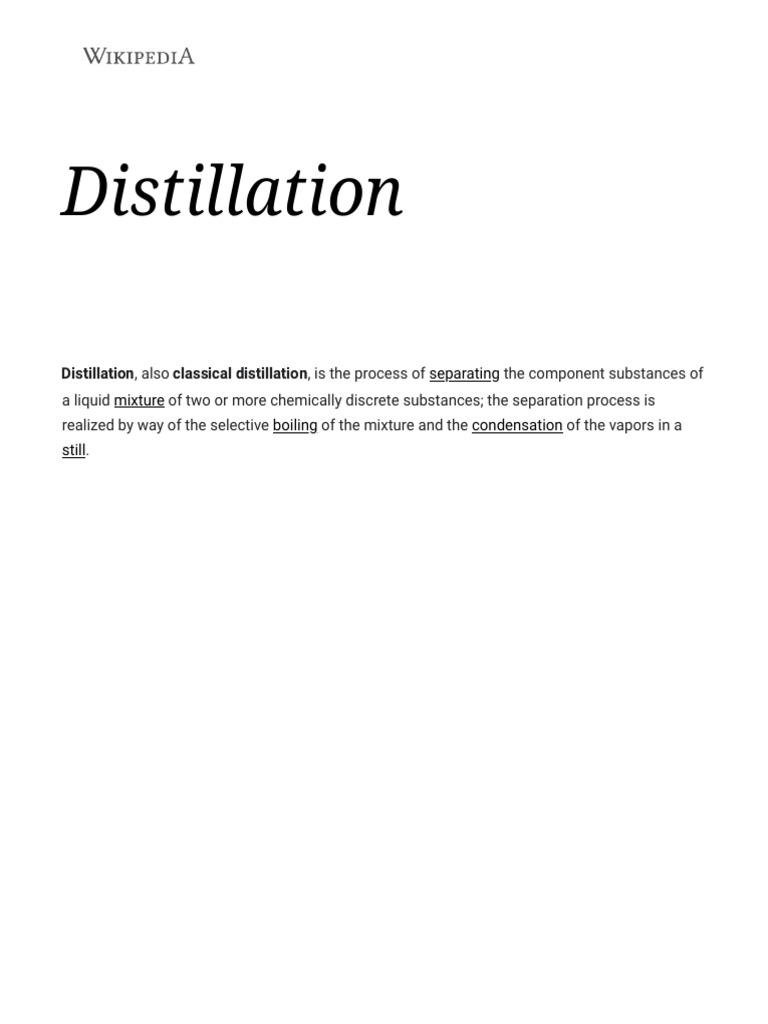Distillation - Wikipedia | PDF | Distillation | Chemistry