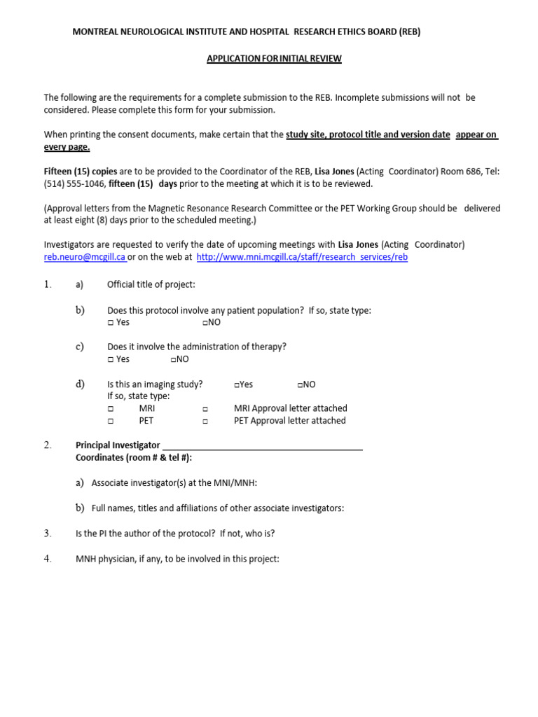 Example Application For Initial REB Review 2023 02 | PDF | Clinical ...