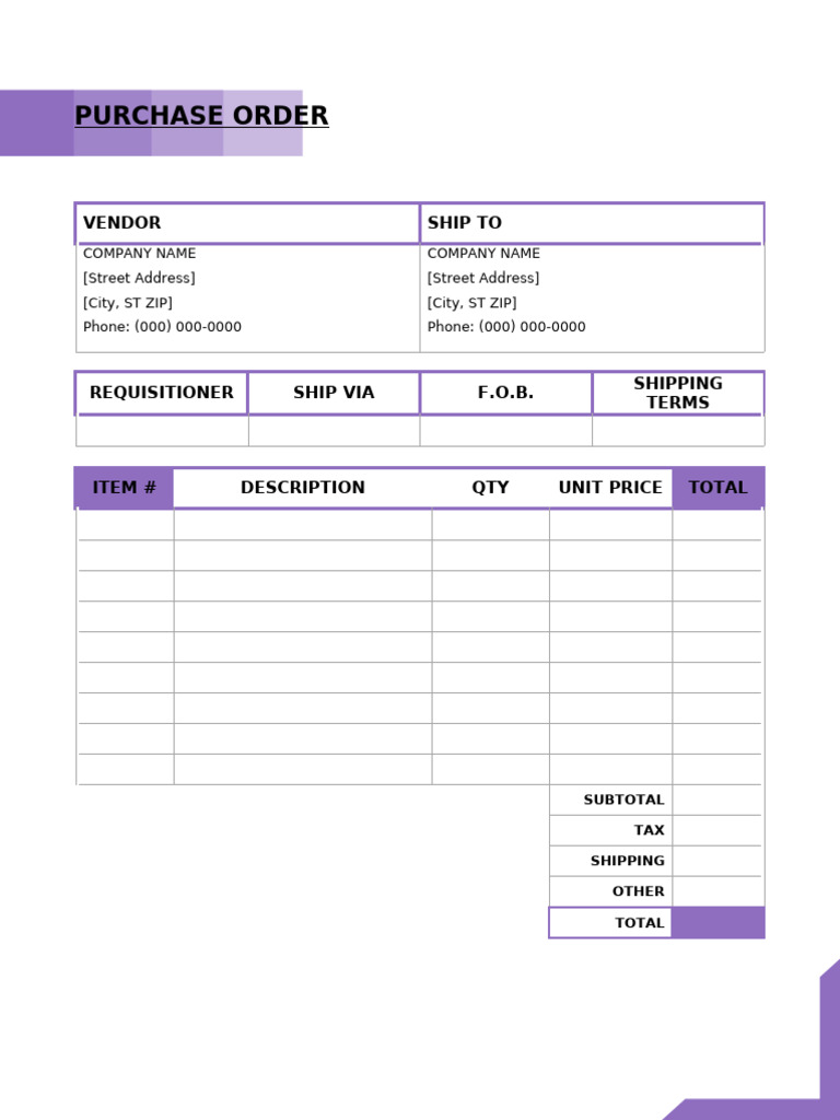 Purchase Order Template Example | PDF