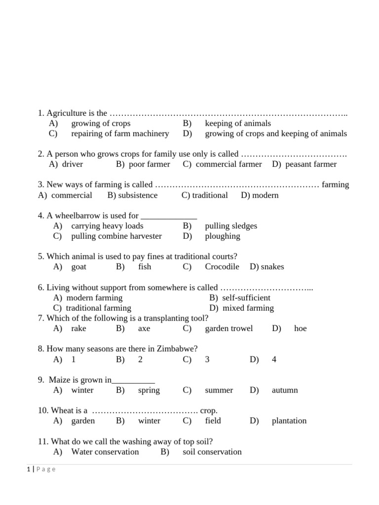 Grade 4 Agriculture, Science and Technology Paper 1 | PDF | Agriculture | Plants