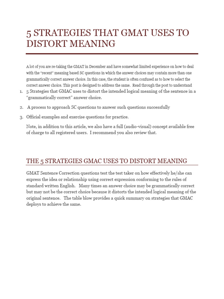 5 Strategies That Gmat Uses To Distort Meaning | PDF | Graduate ...